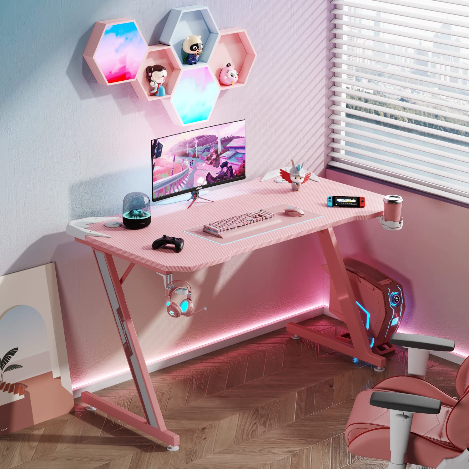 Snapklik.com : Shahoo PC Gaming Desk 44 Inch Z Shaped Carbon Fiber ...