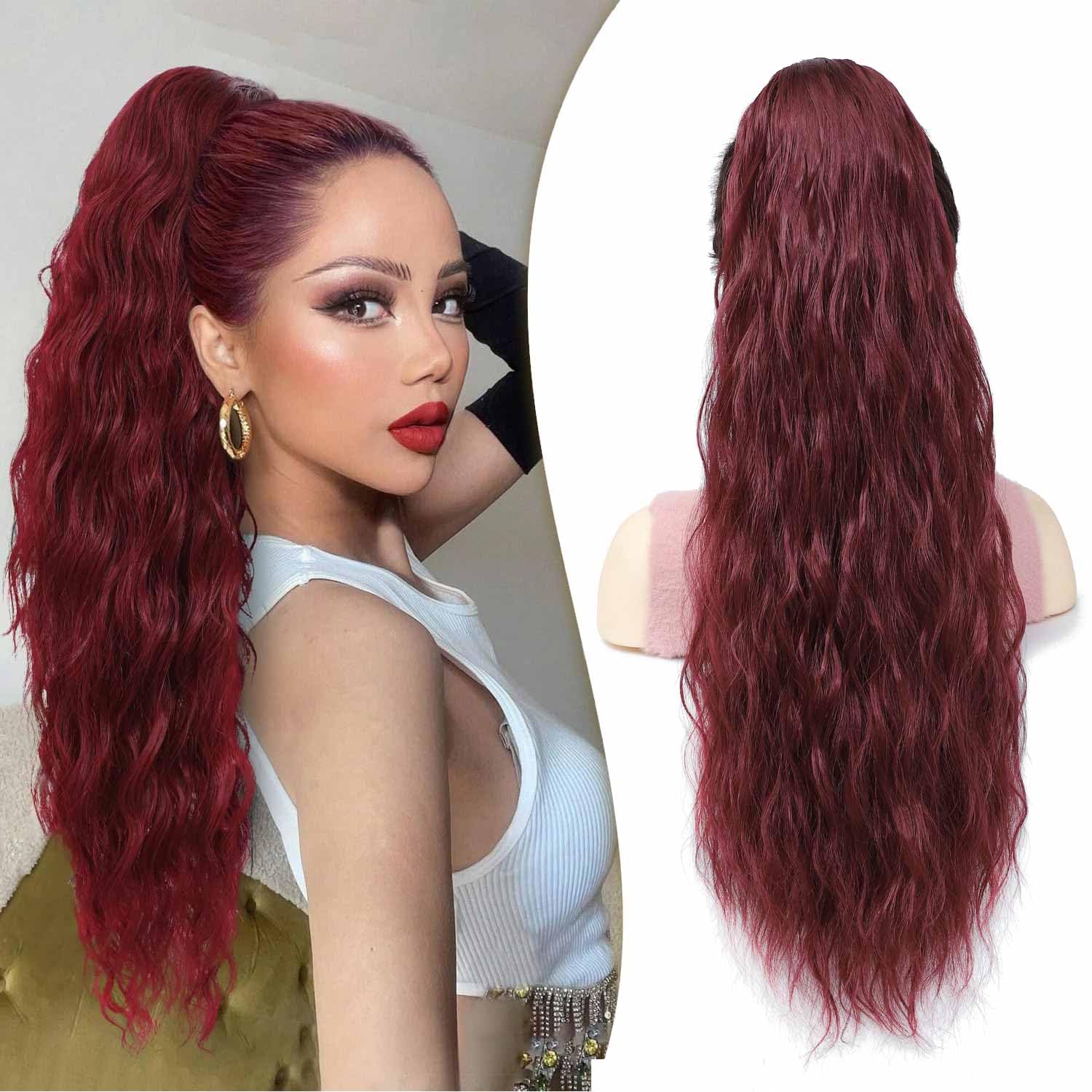 Amazon.com : Wine Red Ponytail Extension Drawstring Ponytail Curly ...