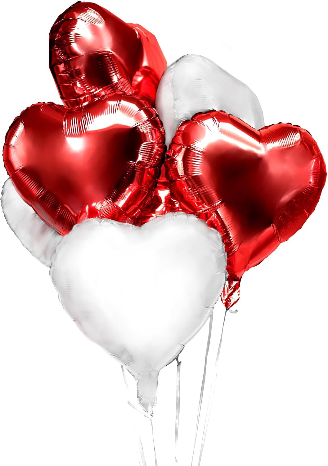 Amazon.com: Red and White Heart Foil Mylar Balloons - Valentine's Day ...