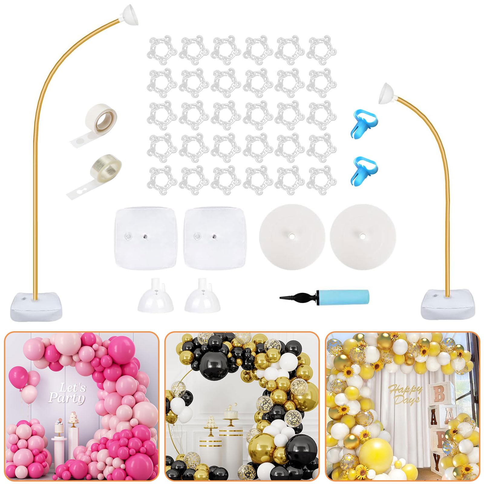 Bendable Balloon Arch Stand Kit With Base, 9.3ft & 6ft Half Curve ...