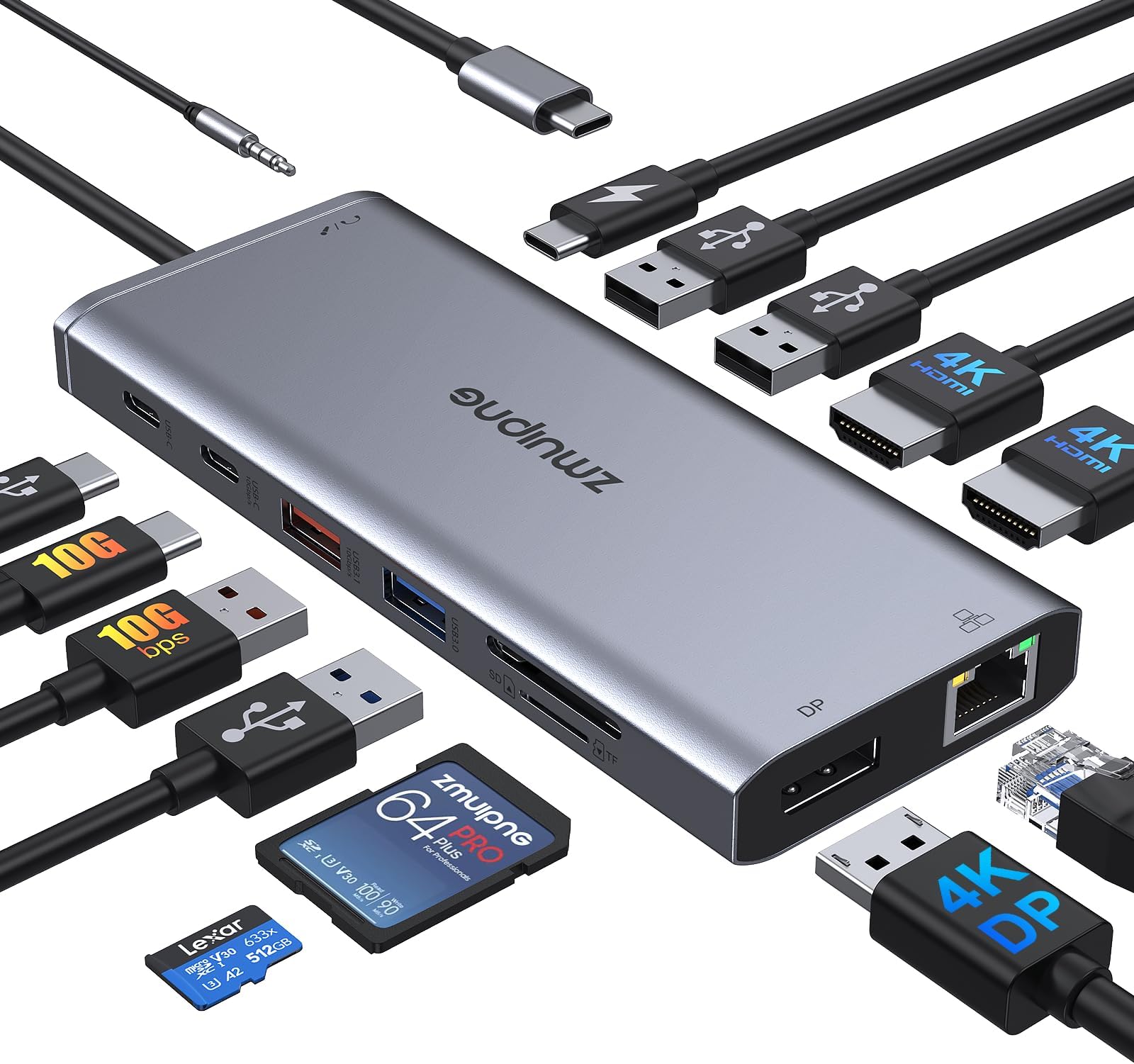 SSK Laptop USB C Dockingstation Dual Monitor,HDMI 4K/60Hz Multiport ...