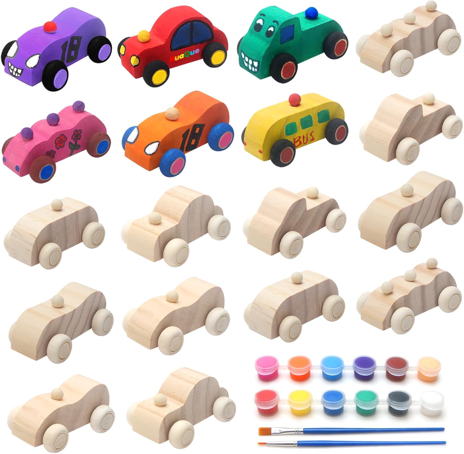 Amazon.com: HuaQue Wooden Cars to Paint for Kids, Come with 18pcs ...