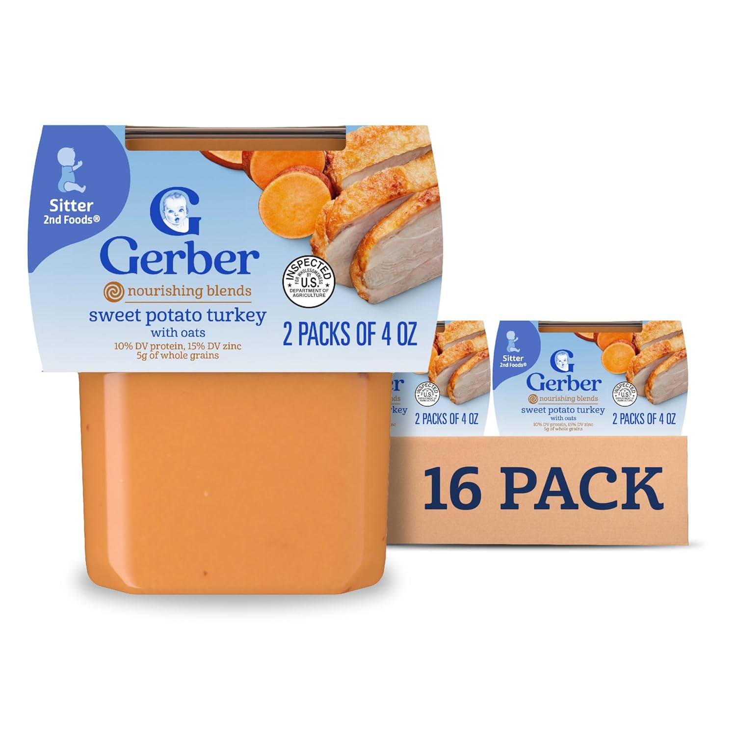 Gerber Stage 2 Baby Food, Sweet Potato Turkey with Oats Puree Tub ...
