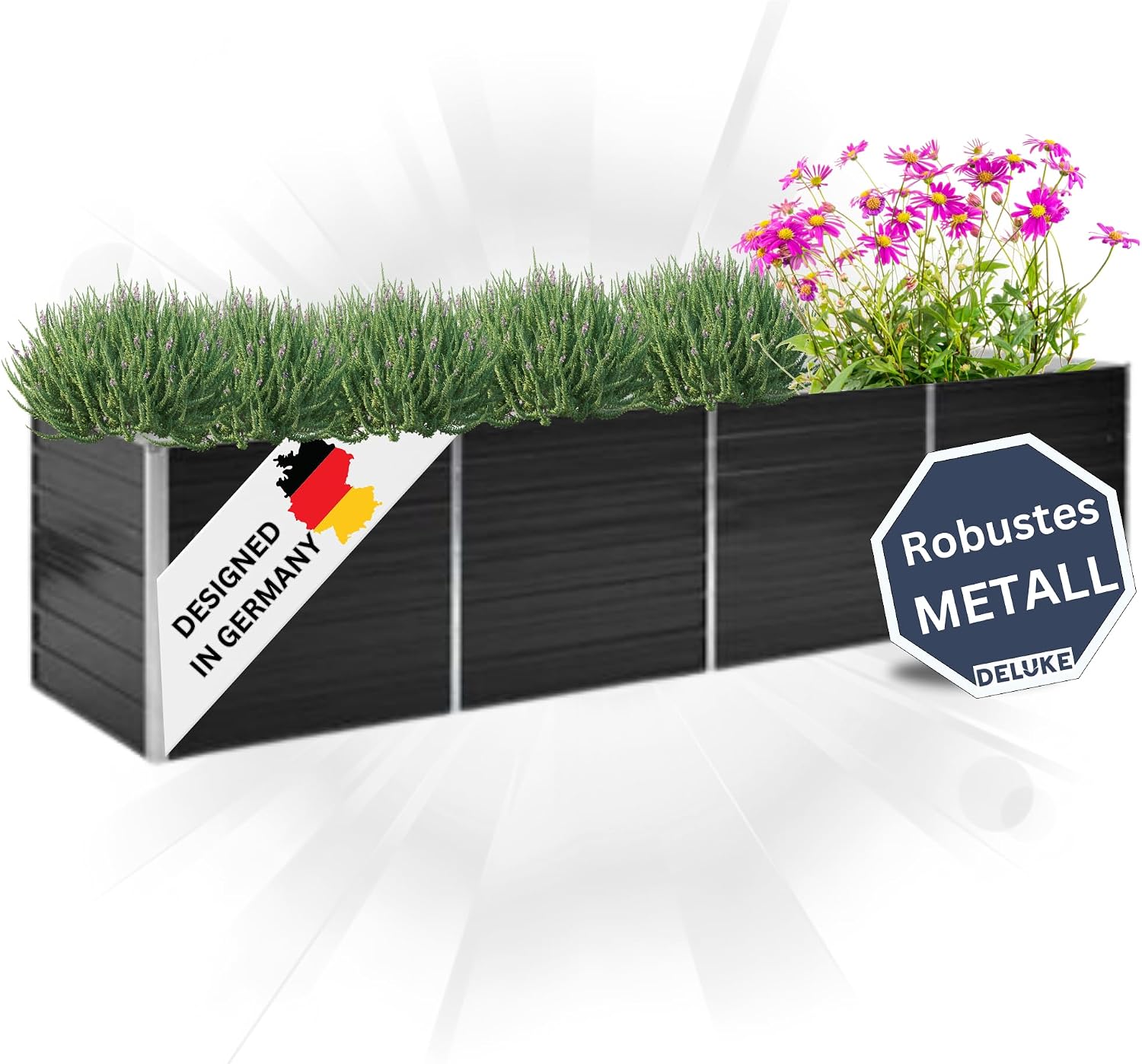 DELUKE Hochbeet für Garten Oskar Anthrazit | 320x80x77cm | Verzinkter ...