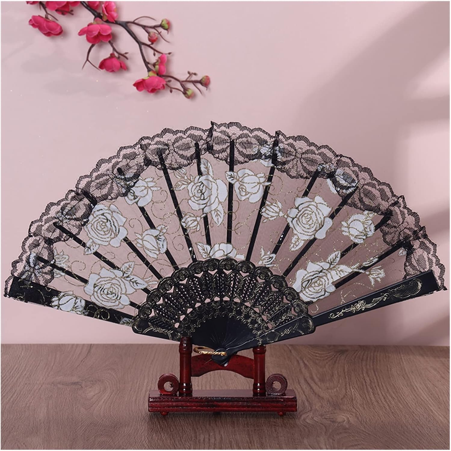 Amazon.com: 1PC Translucent Rose Lace Fan Folding Fan Wing Chun Dance ...
