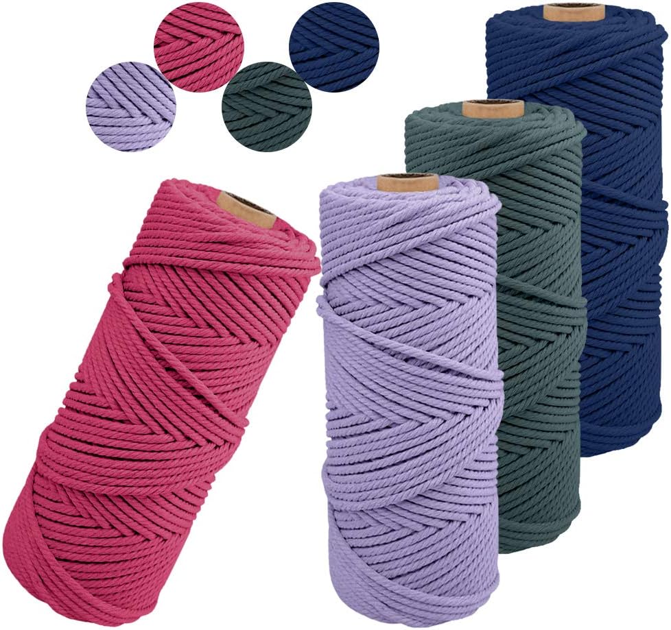 Binwat Pack of 5 Macrame Cord Natual Macrame Cotton Cord DIY Craft Cord ...