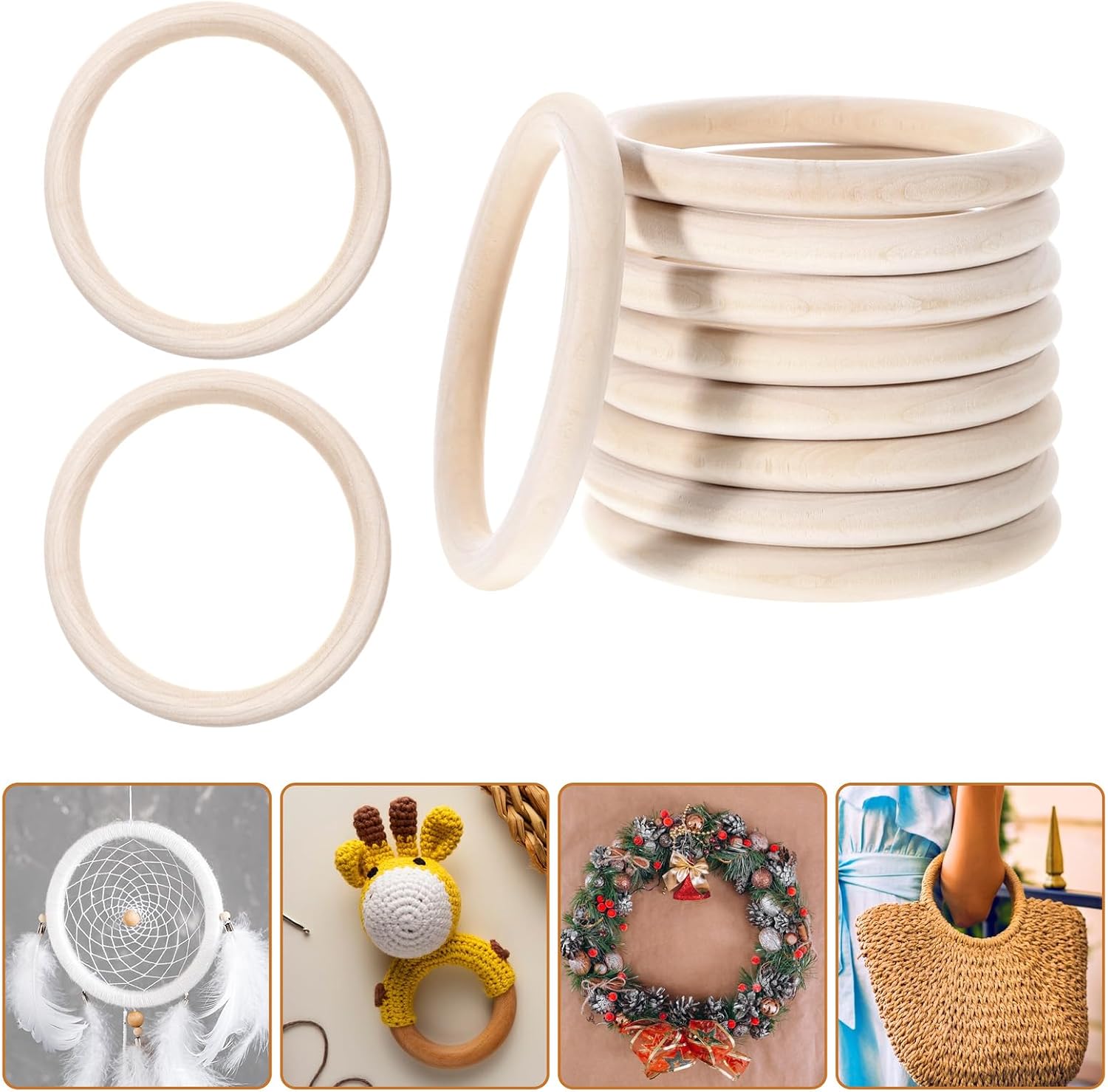 Amazon.com: 10 Pcs 100mm 4 Inch Wooden Rings for Craft Natural Wood ...