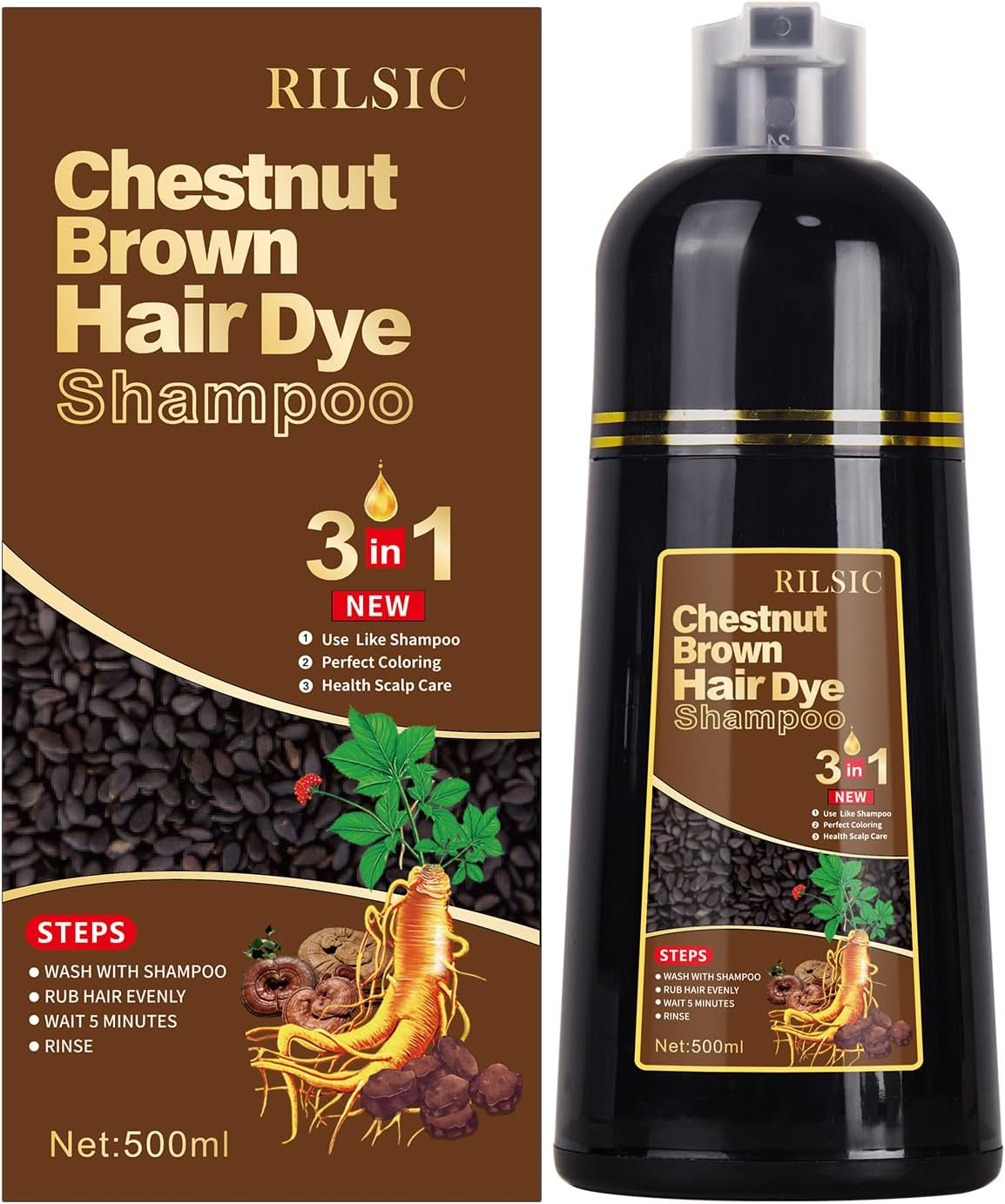 Hair Dye Shampoo for Grey Hair, 500ML Instant Hair Colour Shampoo 3 in ...