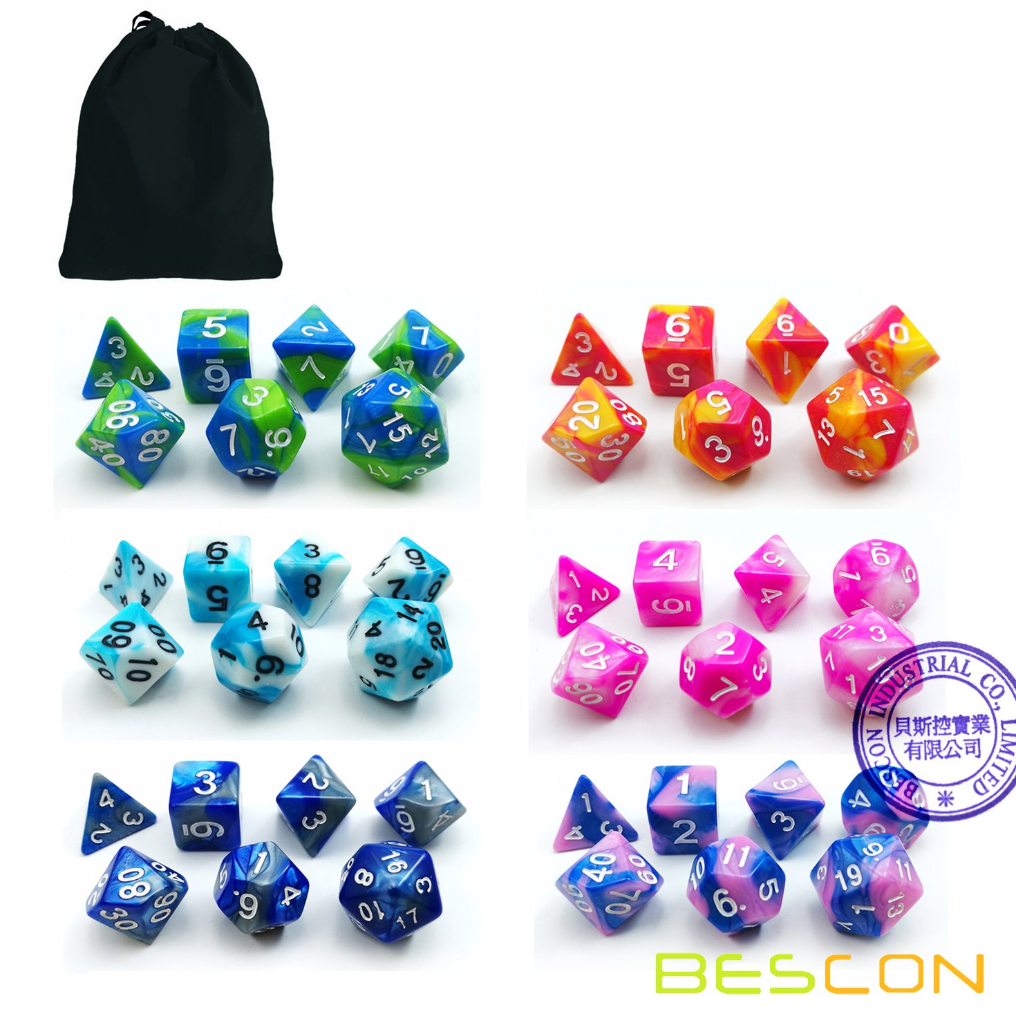 Amazon.com: Bescon 6X7 42pcs Polyhedral Dice Set-6 Unique Two-Tone ...