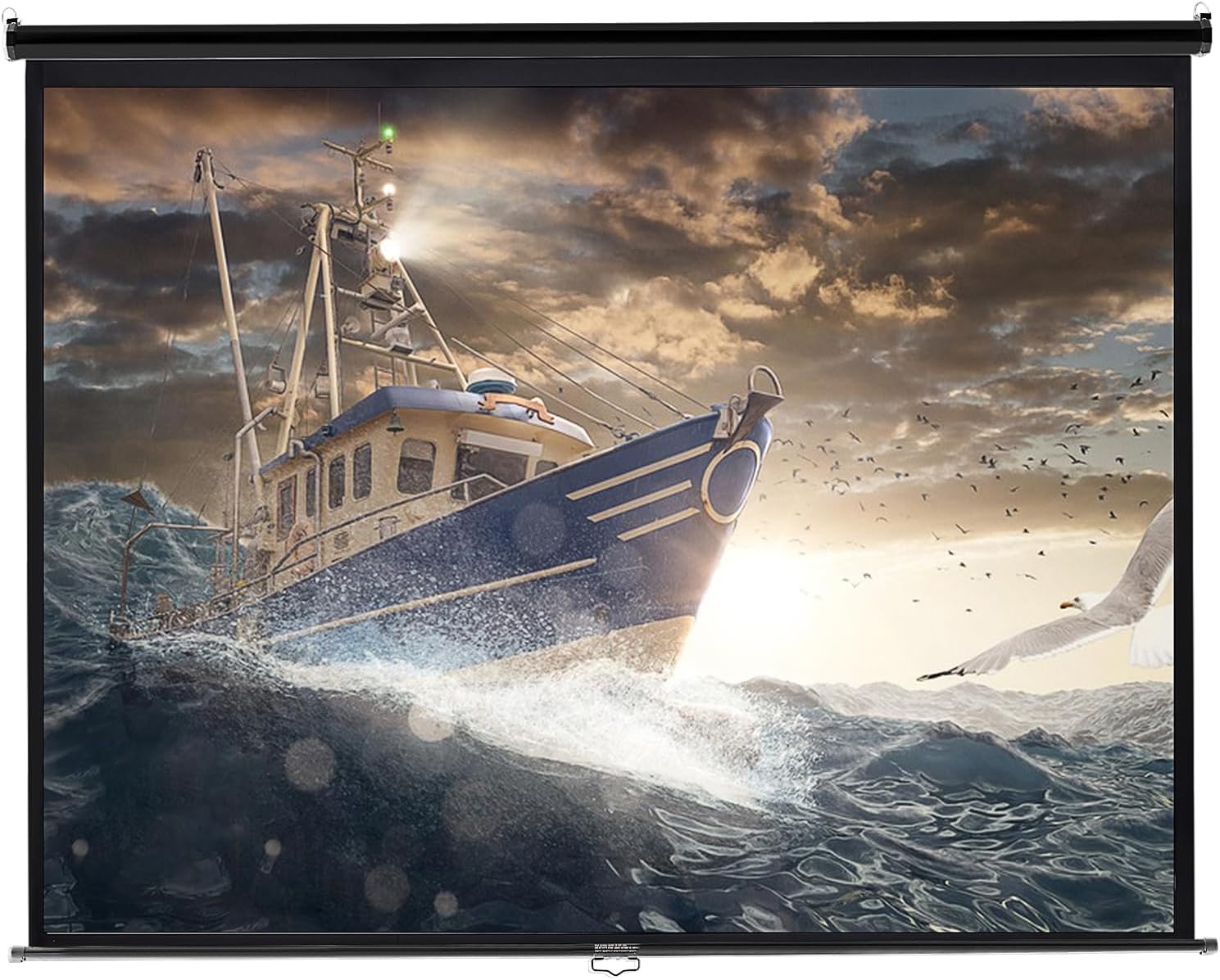INMOZATA Pull Down Projector Screen 84" Wall & Ceiling Mounted HD ...