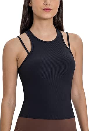 Amazon.com: icyzone Racerback High Neck Workout Tank Tops for Women ...