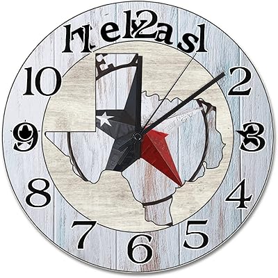 Amazon.com: Silent Wall Clock Analog Round Non-Ticking Texas Lone Star ...