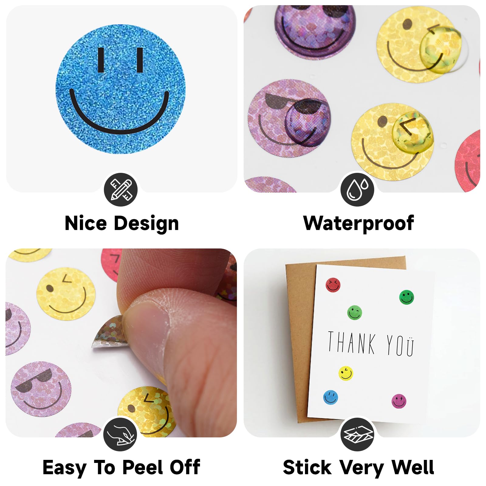 Snapklik.com : 6000Pcs Smiley Face Stickers - 3/8 Holographic Happy ...