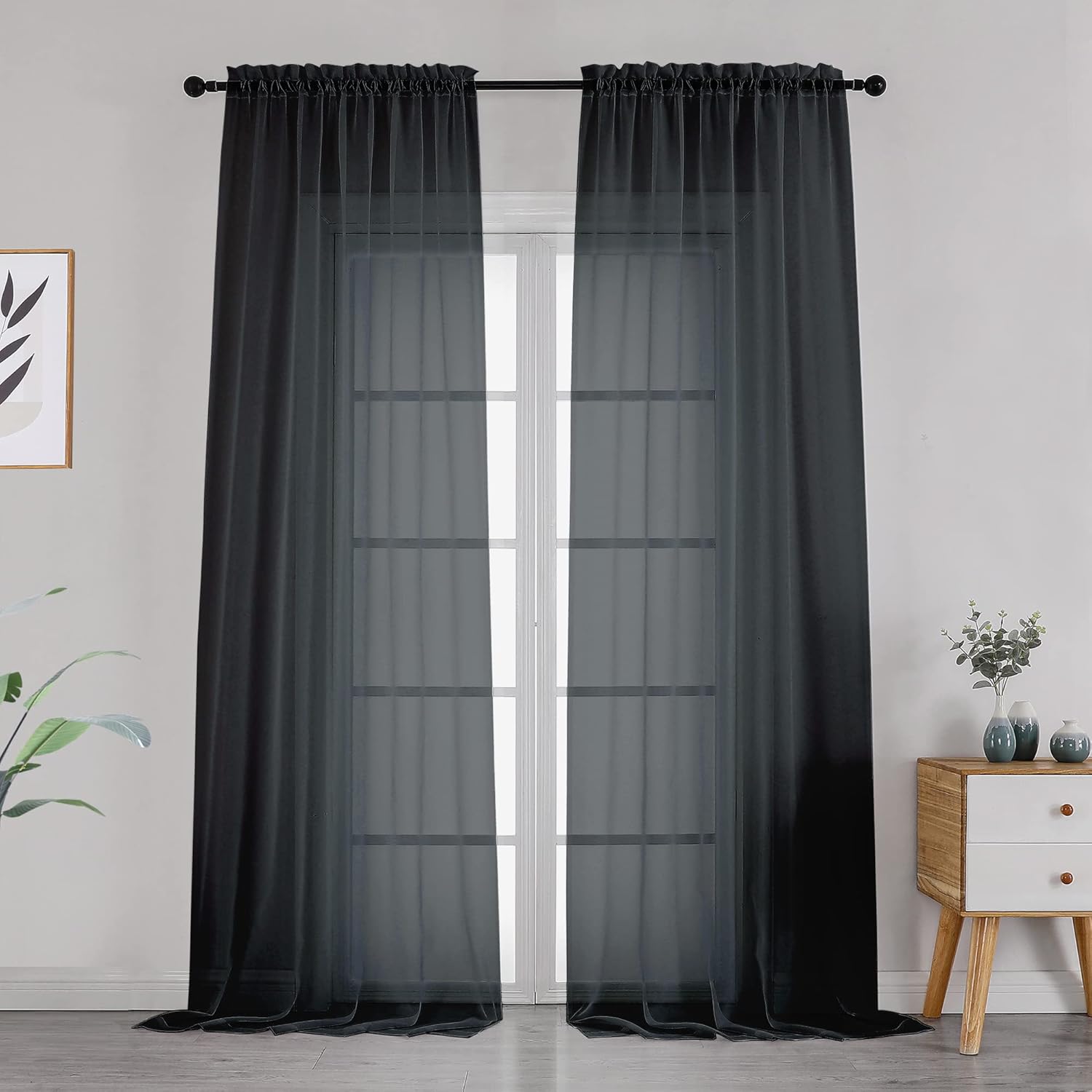 Amazon.com: OVZME Black Sheer Curtains Dark Color Curtain Panels for ...