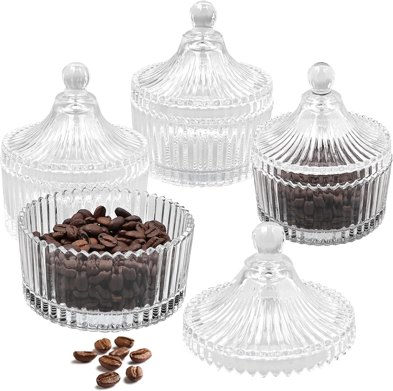 MSYU 4 Pack Candy Dish with Lid, Glass Decorative Candy Jar Crystal ...