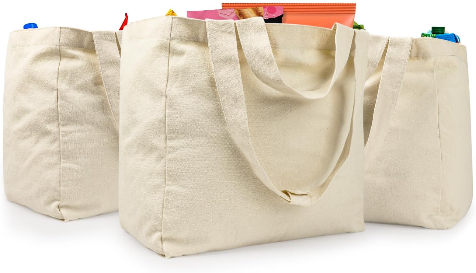 Amazon.com: Tosnail 3 Pack Thick Canvas Grocery Tote Bags with Bottle ...