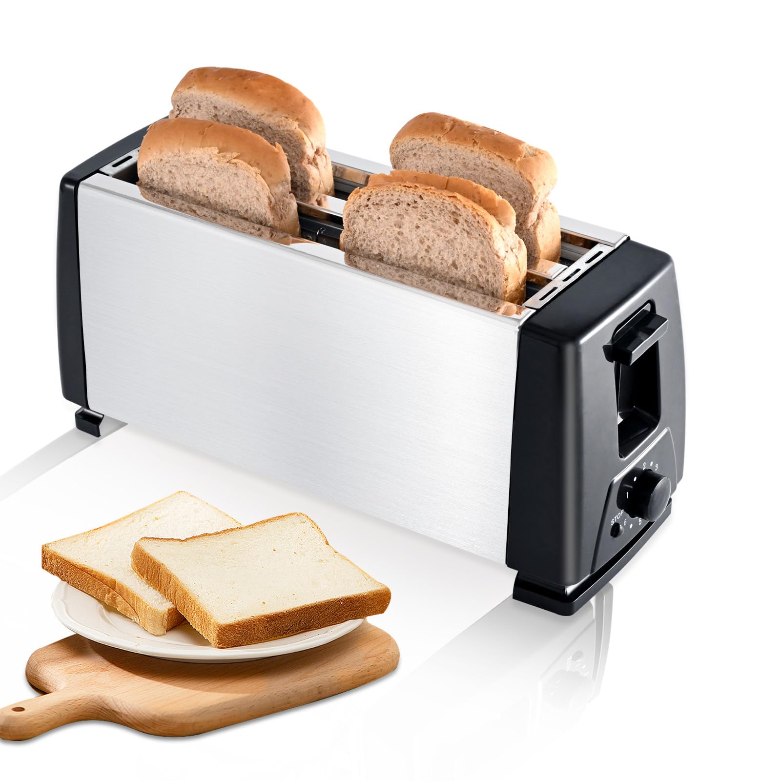 Long Slot 4 Slice Toaster, Stainless Steel, Extra Wide Slot Toaster ...