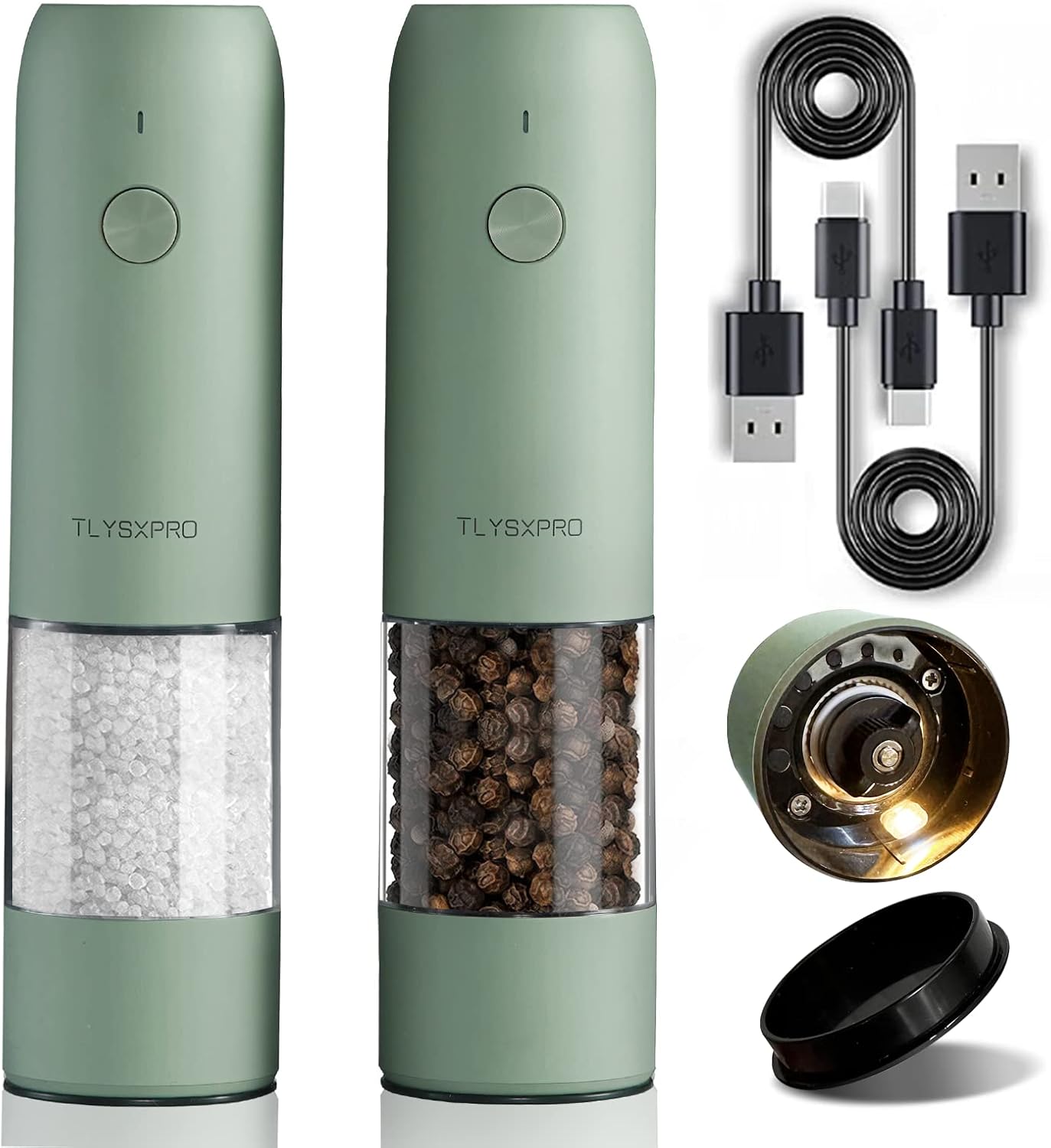 Amazon.com: Electric Salt and Pepper Grinder Set, USB Rechargeable, Automatic Salt and Pepper ...