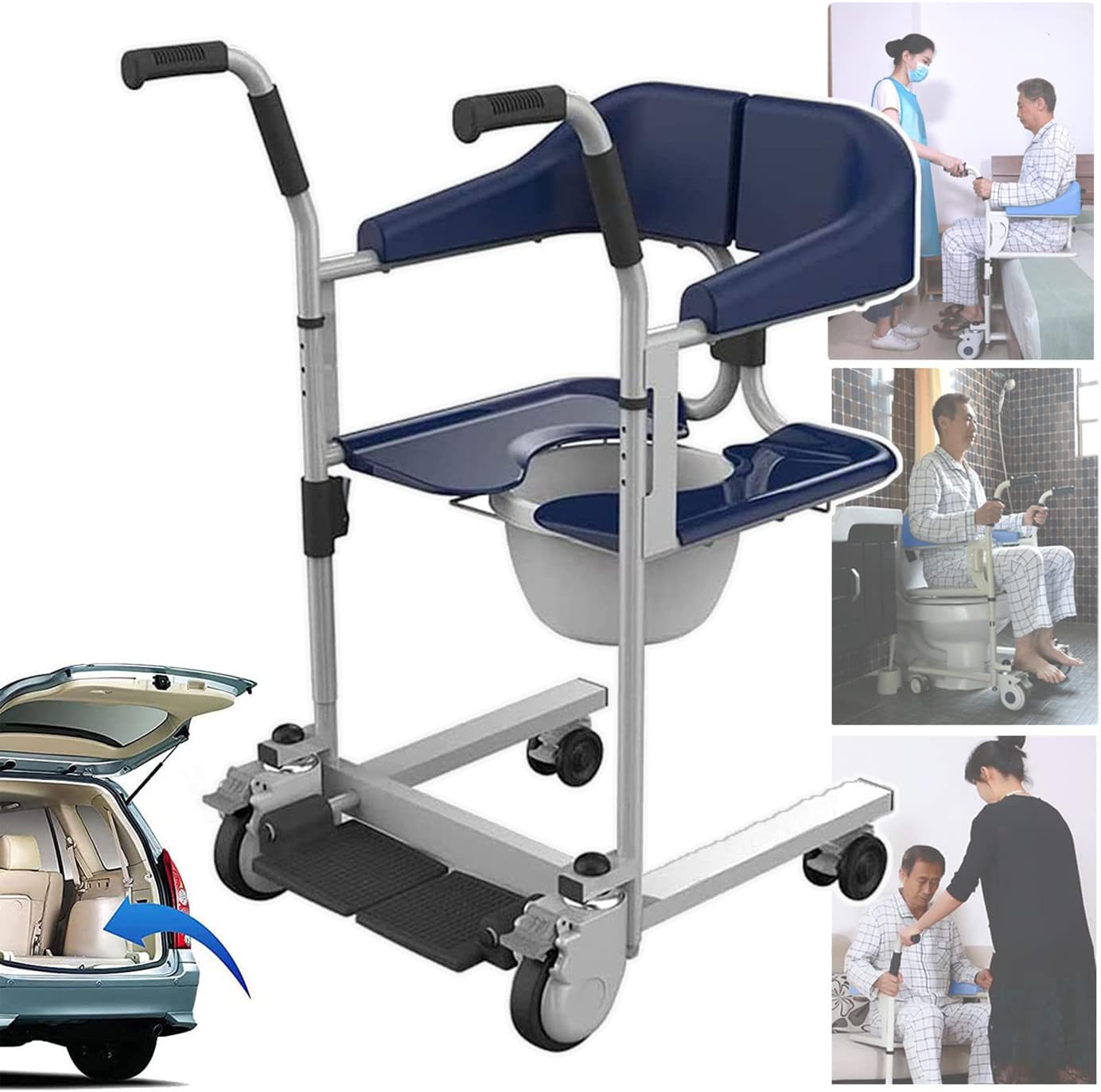 Patient Lift Transfer Chair, Portable 4 in 1 Bathroom Wheel Chair ...