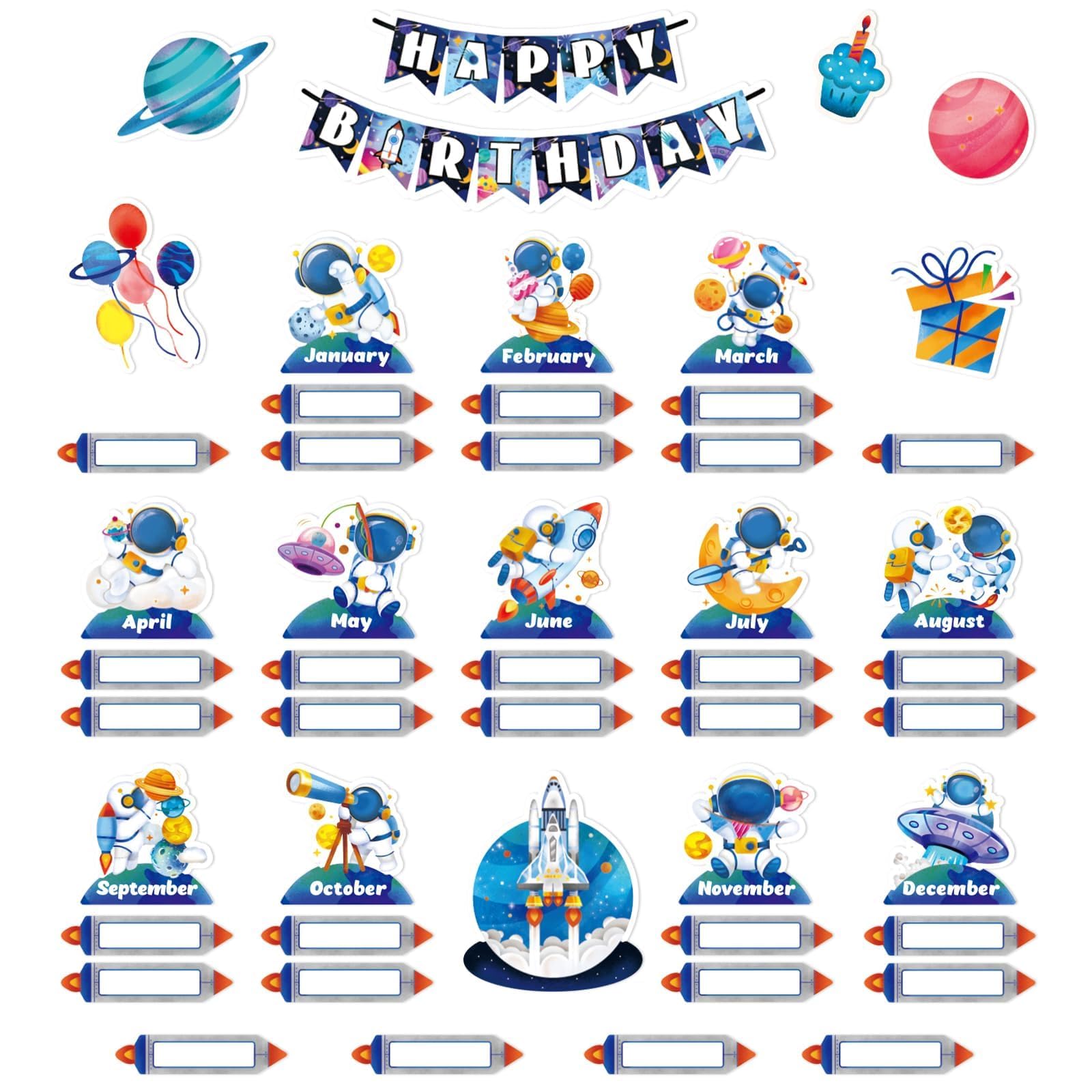 Snapklik.com : Birthday Chart Poster For Classroom - 50PCS Space Happy ...