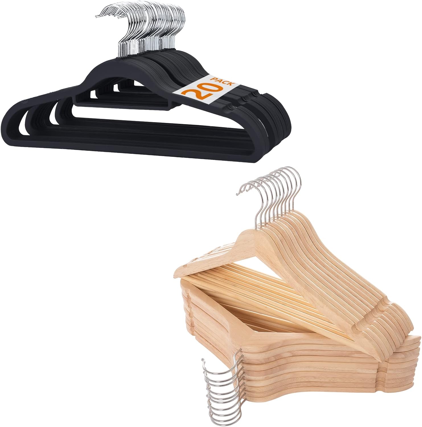 Amazon.com: ELONG HOME Solid Wooden Hangers 20 Pack and Black Plastic ...