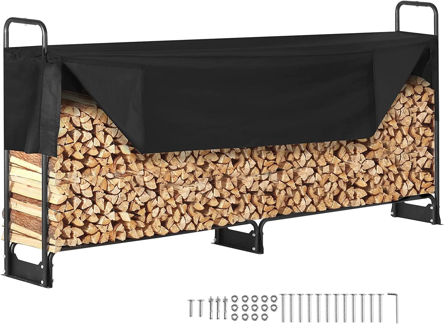 Amazon.com: VEVOR 8.5FT Outdoor Firewood Rack with Cover, 102x14.2x46.1 ...