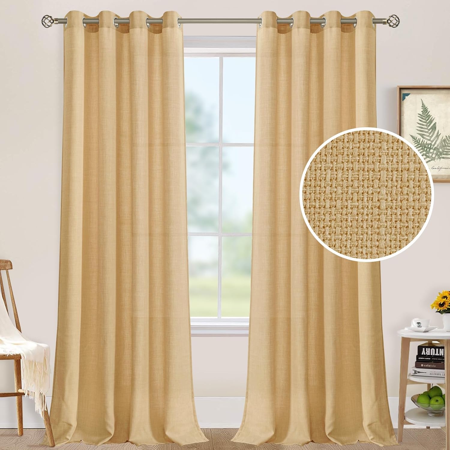 Amazon.com: LAMIT Caramel Brown Linen Curtains for Living Room, 84 Inch ...