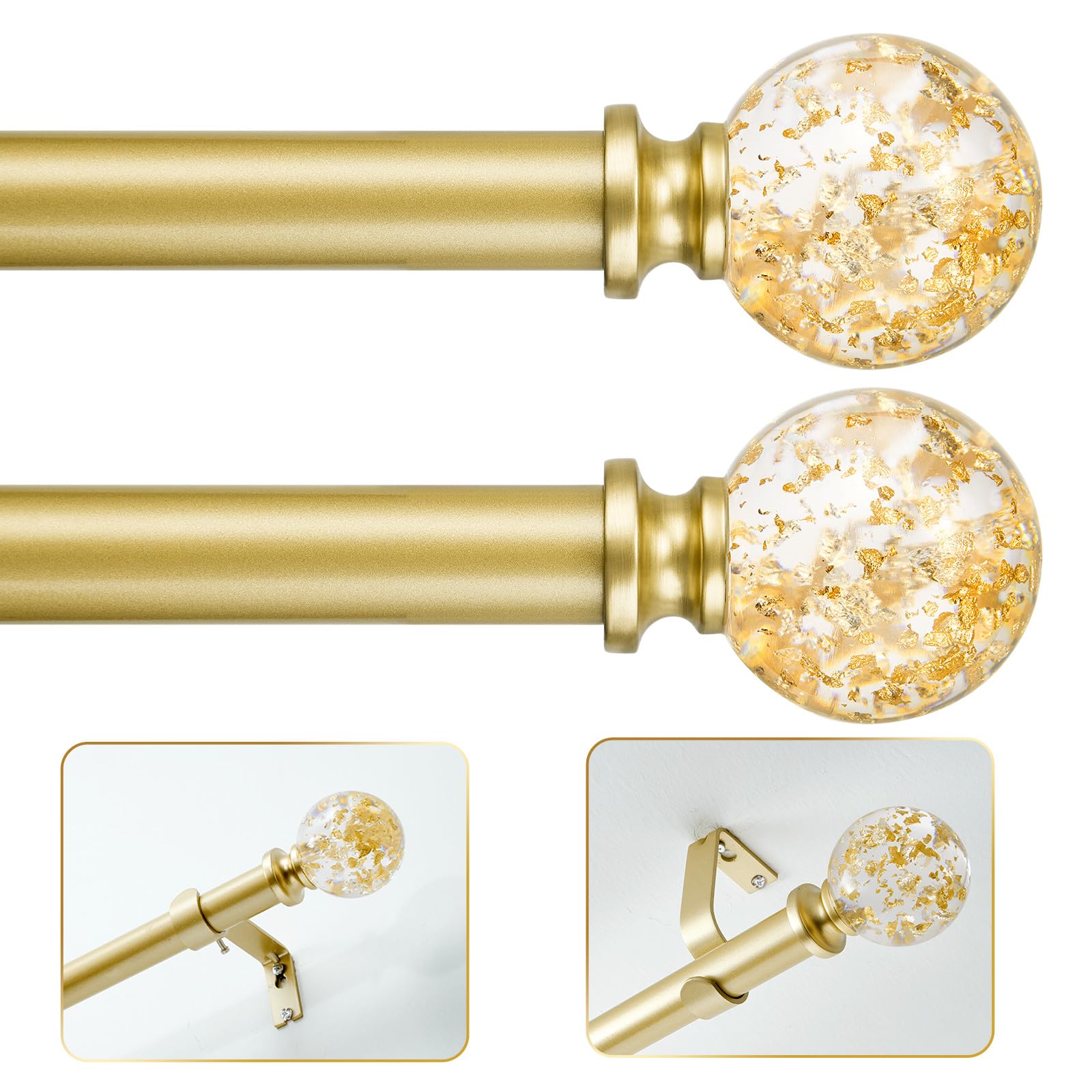 2 Pack Gold Curtain Rods for Window 24 to 48 Inches (2-4ft), 1 Inch ...