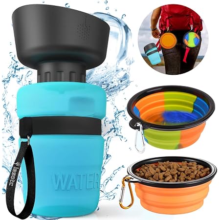 Portable Dog Water Bottle,Upgraded 2 in 1 Pet Travel Water Bottle and ...