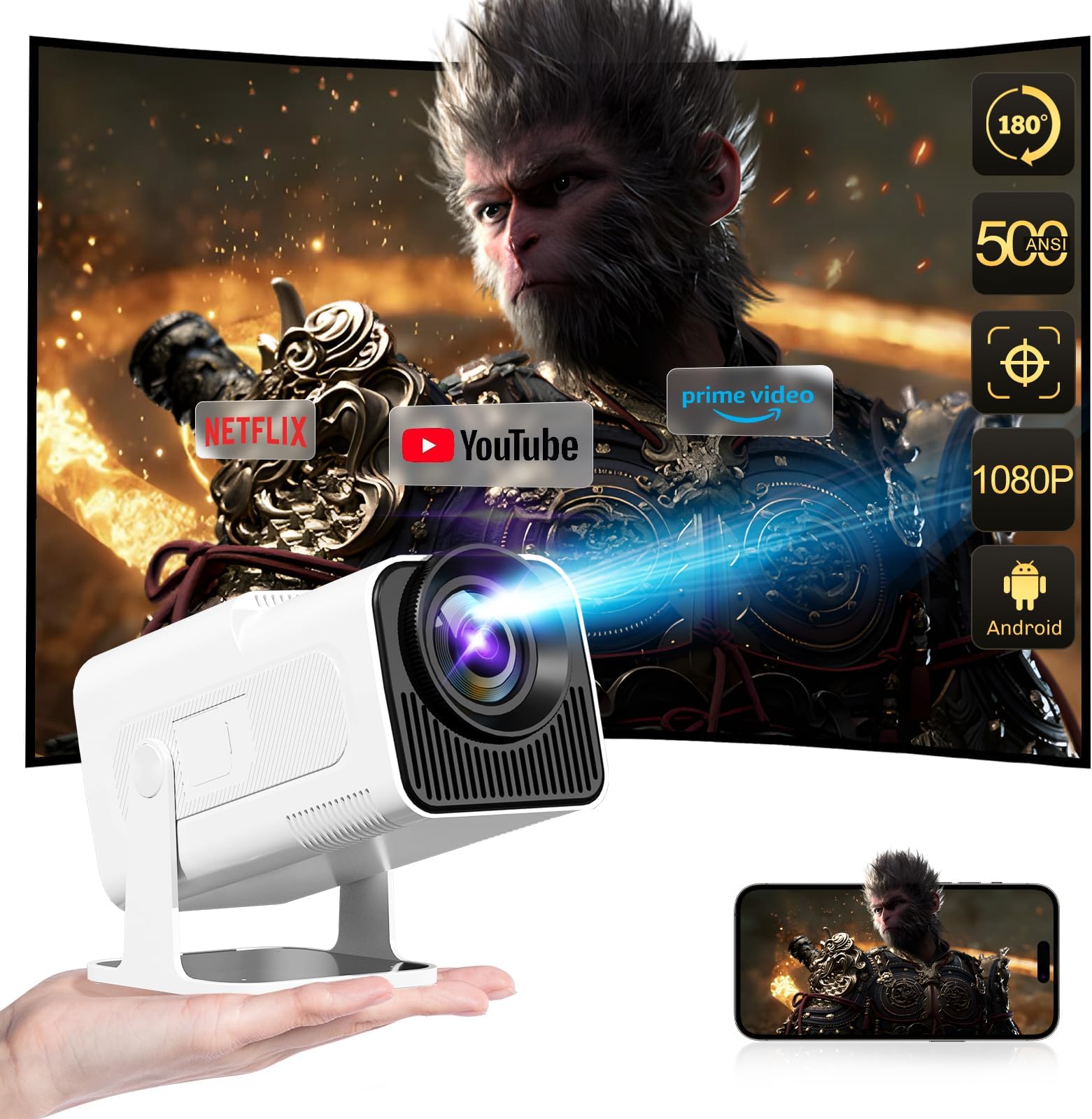 Amazon.com: HONGTOP H Mini Projector - 1080P Native HD, 4K Ultra HD ...