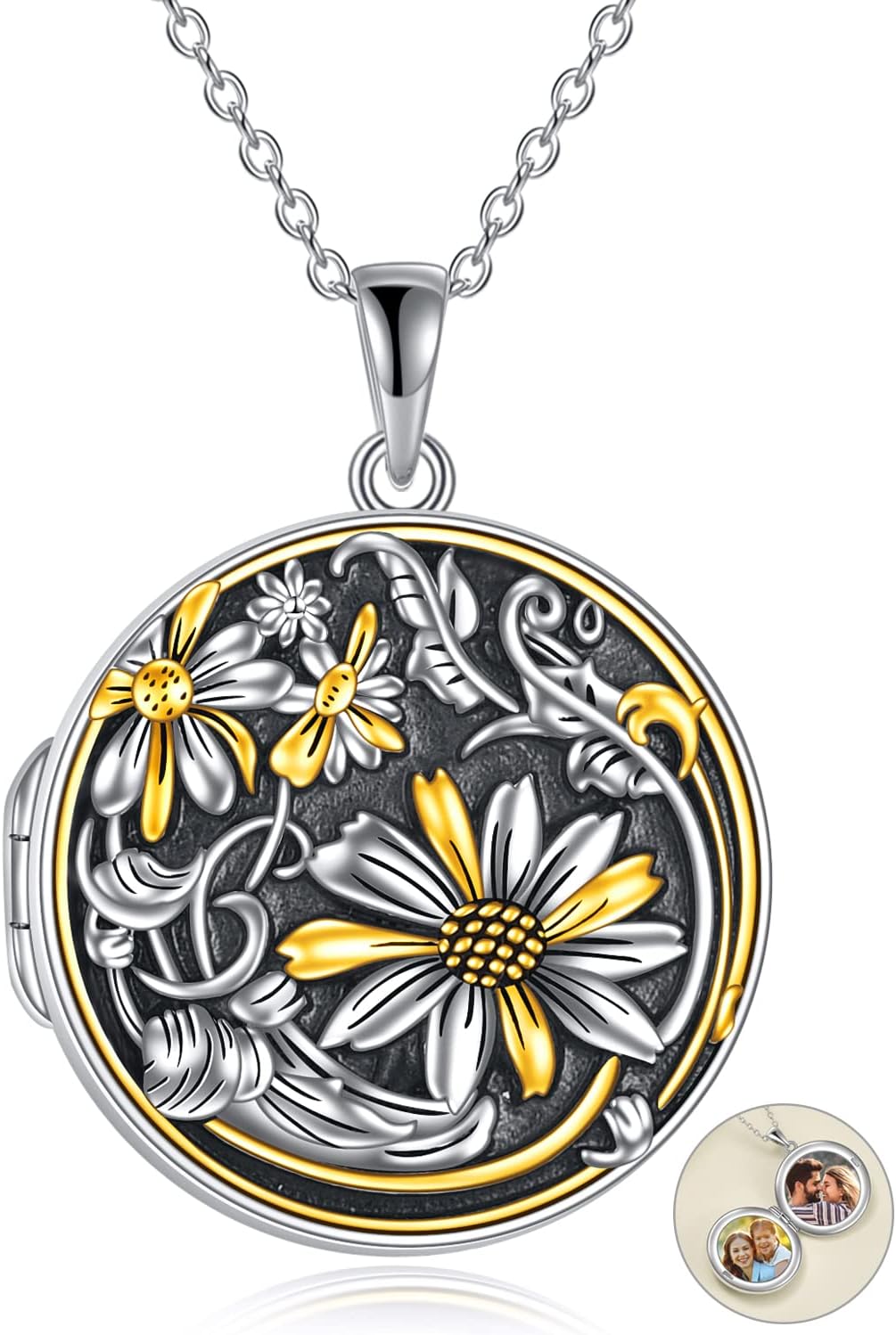 Amazon.com: JOERPH Sterling Silver Sunflower Locket Necklace for Women ...