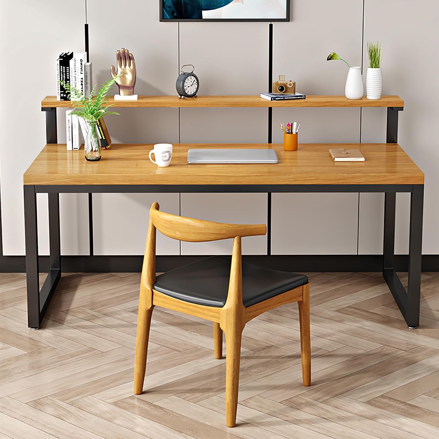 NCLOYN Home Office Computer Desk with Monitor Shelf, Minimalist Study ...