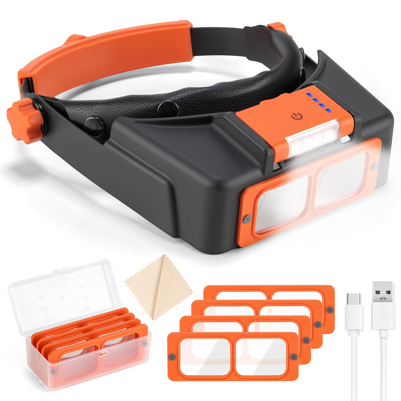 Headband Magnifier with Light, Rechargeable Magnifying Glasses for ...