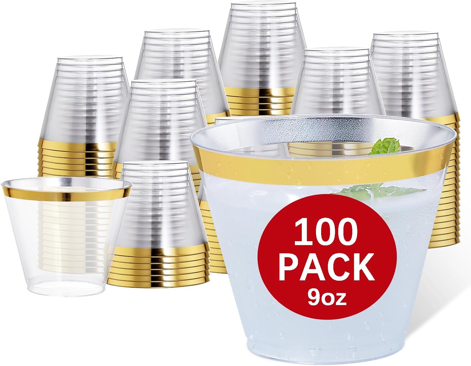Amazon.com: Hioasis 100PCS Gold Plastic Cups,9Oz Gold Rimmed Plastic ...