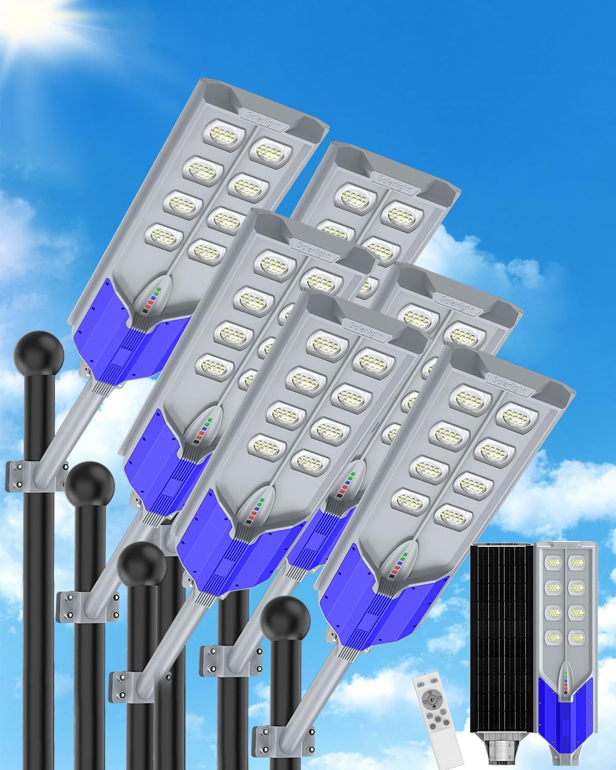 AIKVSXER S-12000W Solar Street Lights Outdoor, 6500K Commercial Dusk to ...