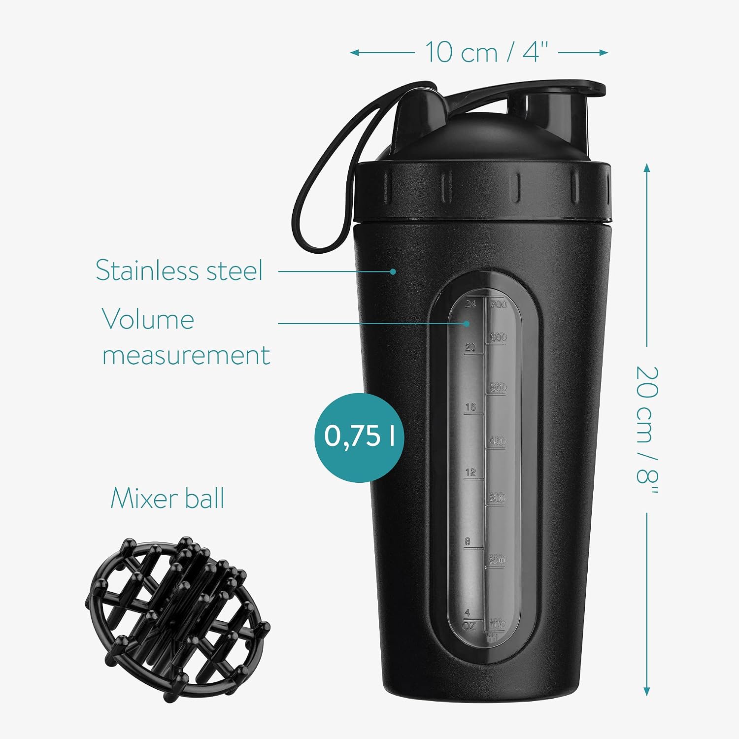 Navaris Stainless Steel Protein Shaker – 750ml Metal Nutrition Protein ...