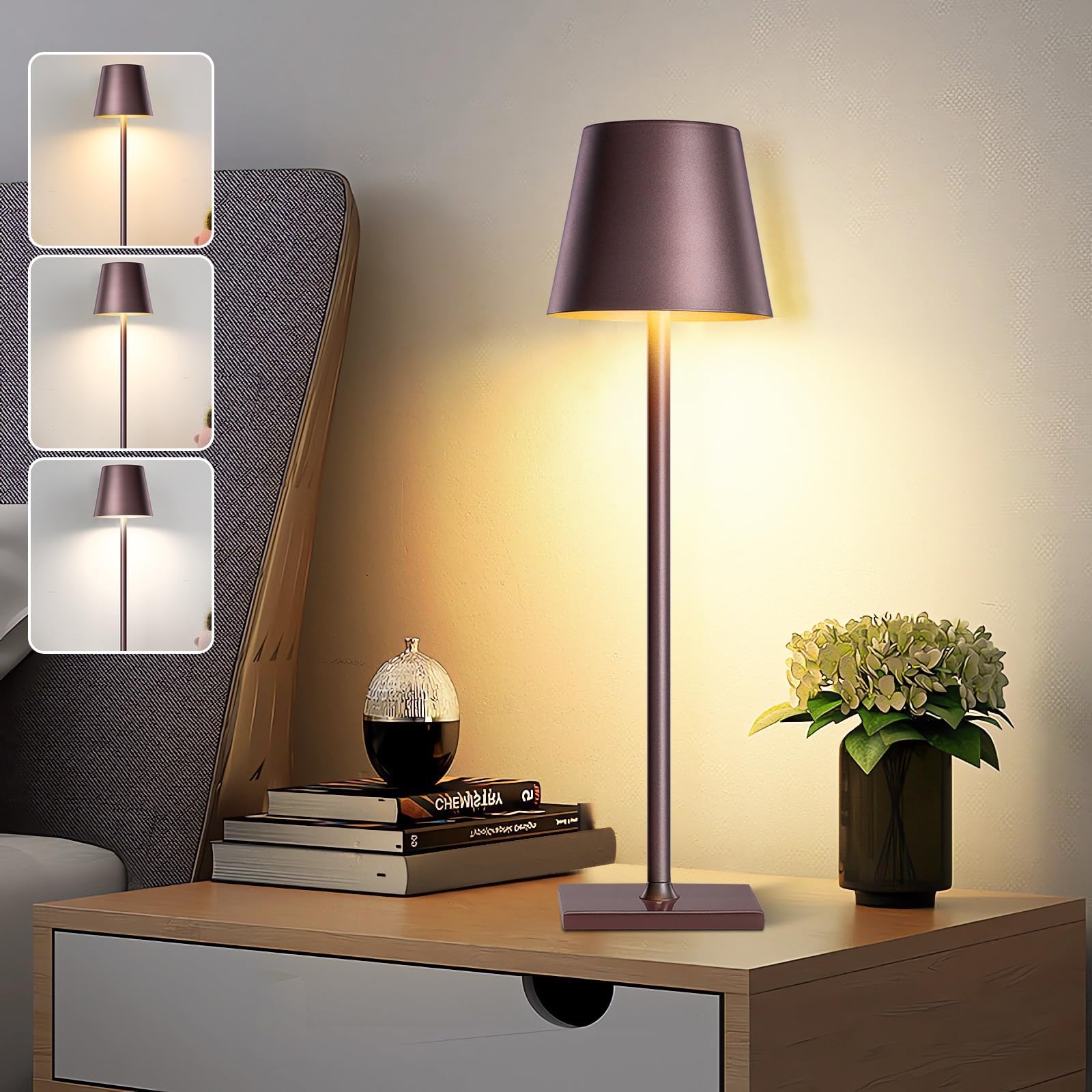 Wireless Bottle Lamp 2000mAh, RGB Mode & 3 Color Stepless Dimming Touch ...