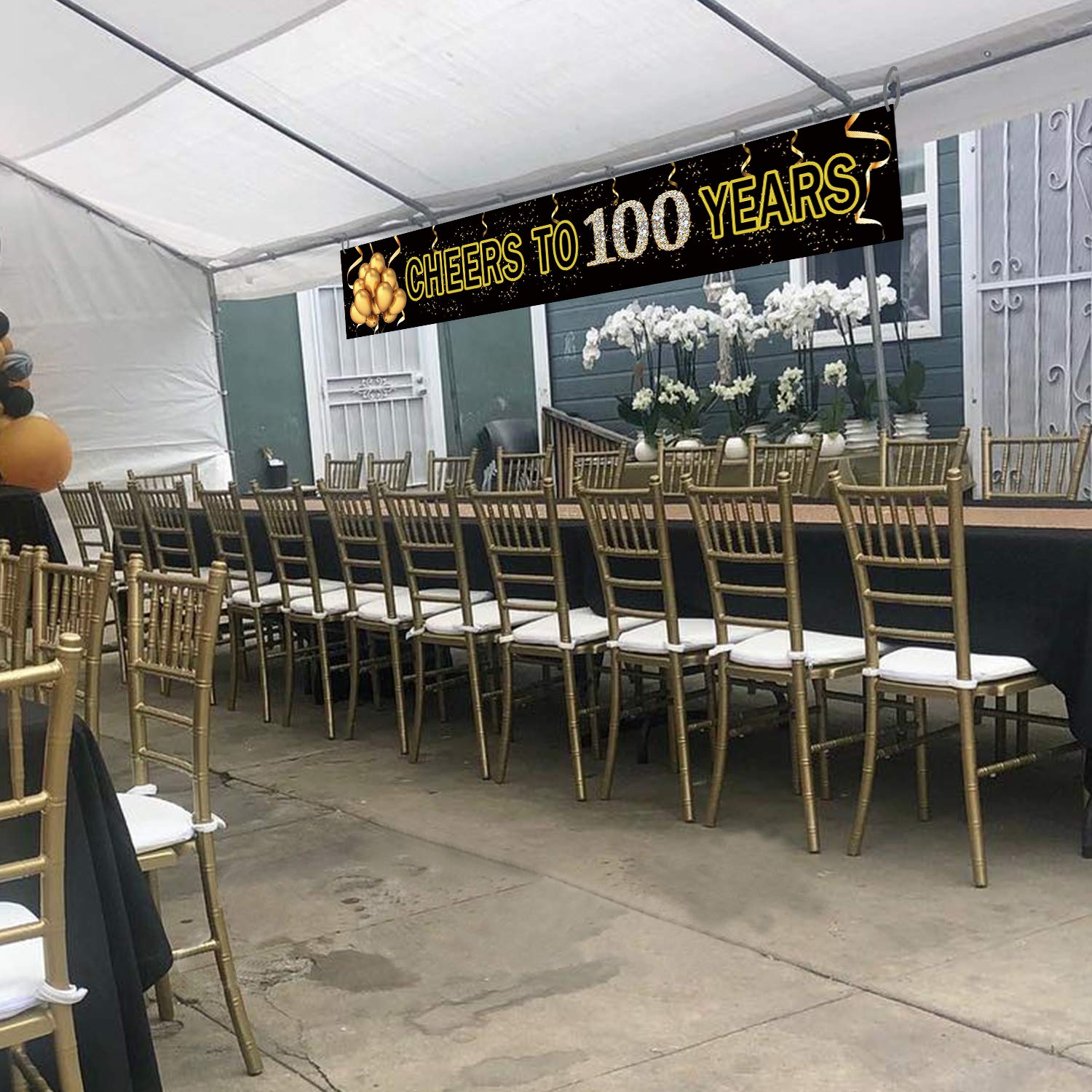 Buy Large Cheers to 100 Years Banner, Black Gold 100 Anniversary Party ...
