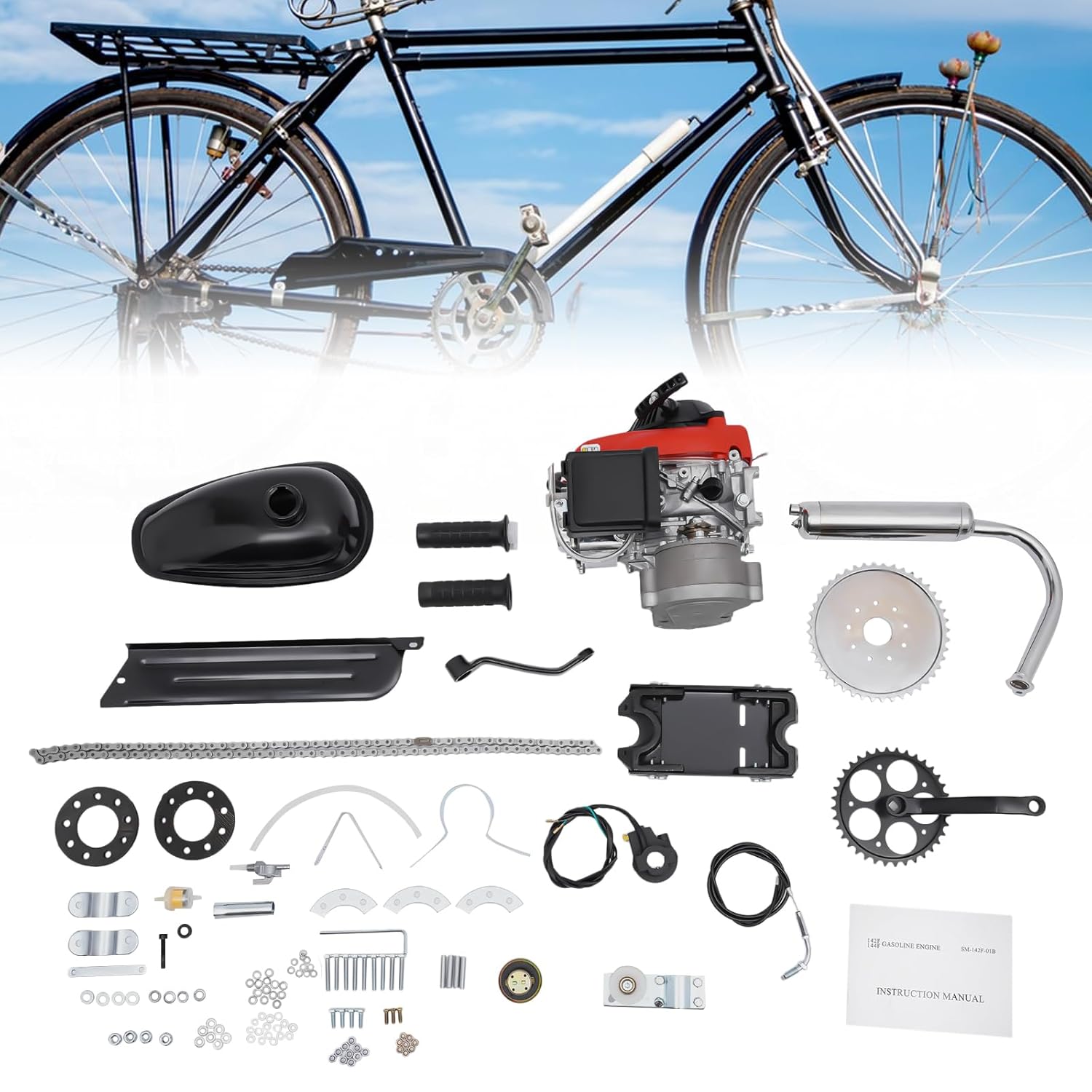 Amazon.com: KONKENIE 144F 53CC 4-Stroke Complete Bicycle Engine Kit 1 ...