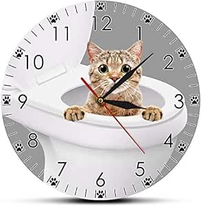 Amazon.com: Wall Clock Adorable Kitty Cat Peeking from Toilet Bathroom ...