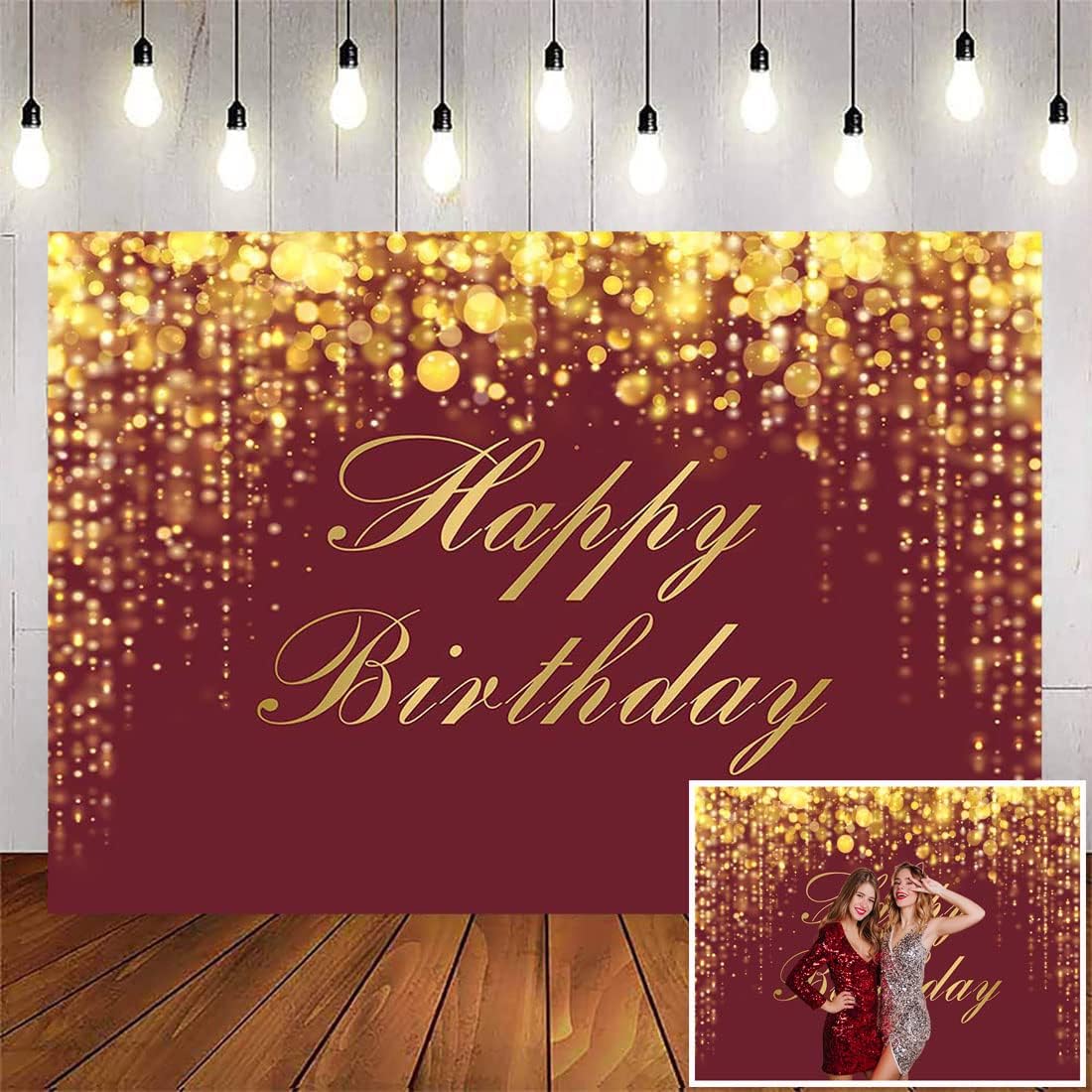 Amazon.com : Avezano Maroon Birthday Backdrop Red and Gold Happy ...