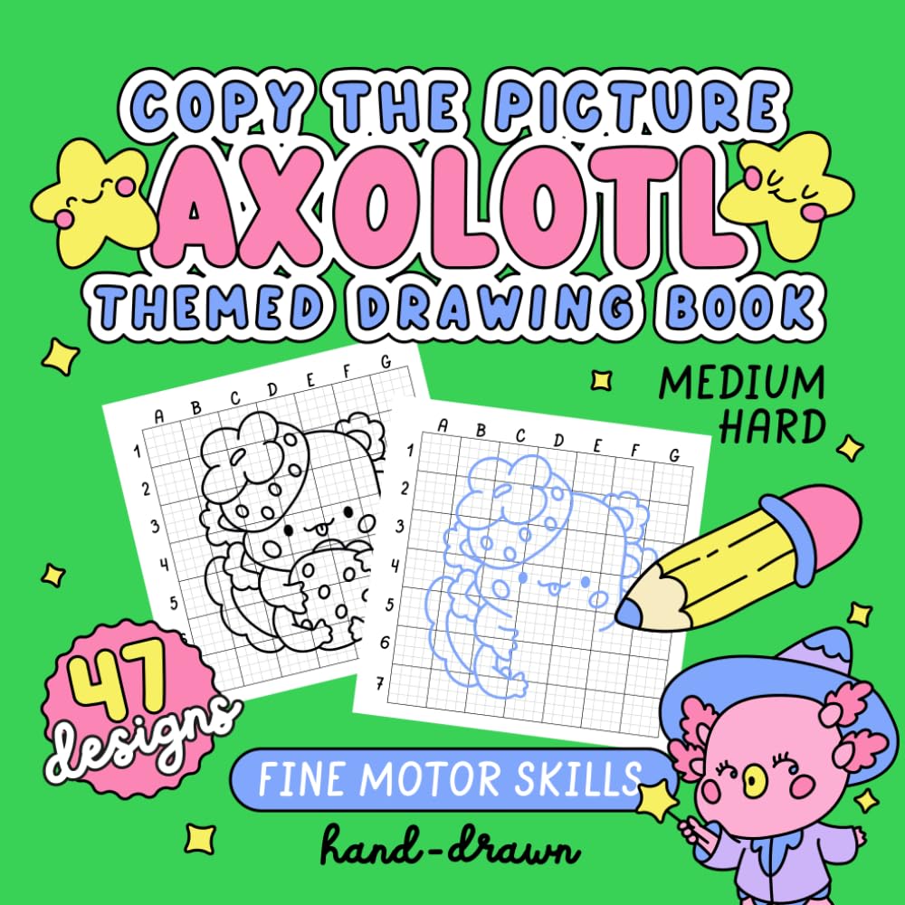 Amazon.com: Copy the Picture - Axolotl themed drawing book: Medium to Hard drawing exercise ...
