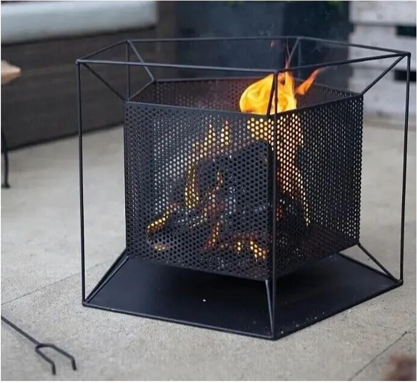 Mesh Pentagon Fire Pit Steel Patio Chiminea Steel Log BBQ Heater ...