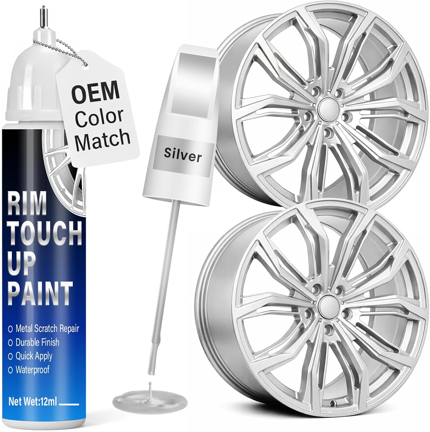 Amazon.com: Silver Rim Touch Up Paint, 2-in-1 Brush & Tip, 0.4 fl oz ...