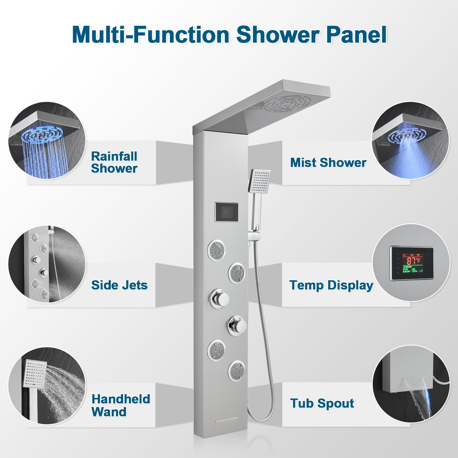 Snapklik.com : Led Shower Panel Tower System No Battery Needed, Rainfall & Mist Shower Head ...