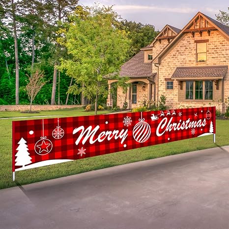 Amazon.com: Huge Christmas Banner for Outdoor Decoration, Big Red ...