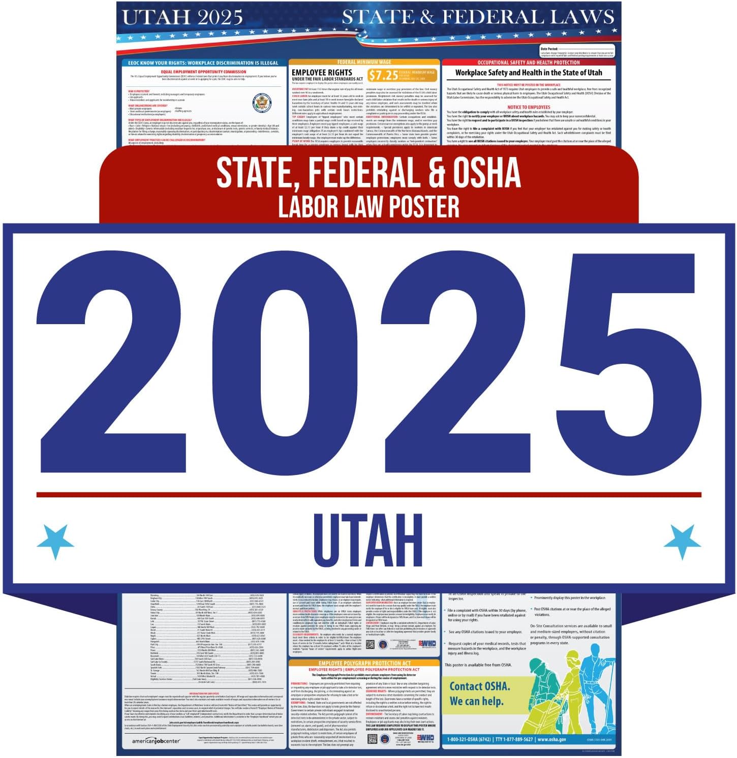 2025 Utah State and Federal Labor Law Poster - OSHA Workplace Compliant ...