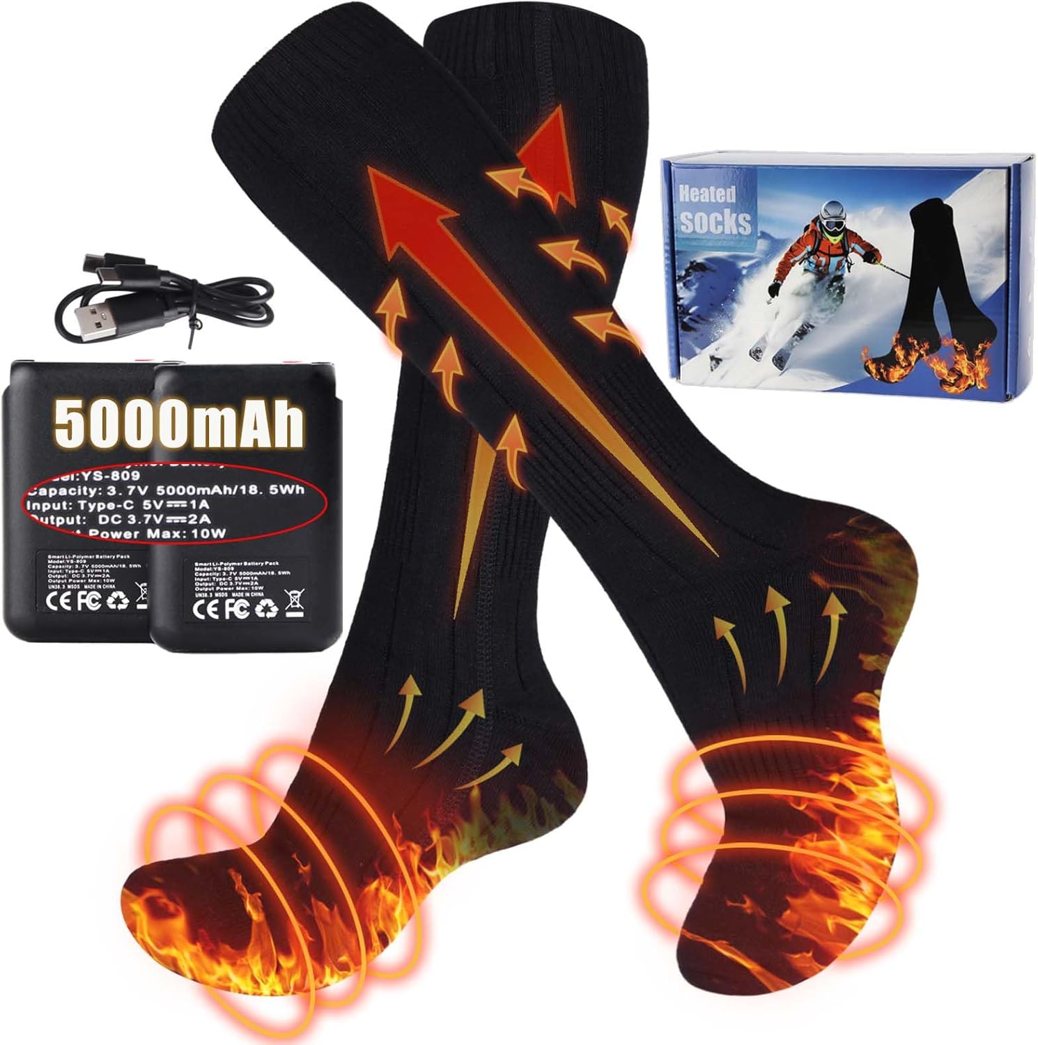 Heated Socks for Men Women 5000mAh Rechargeable Electric Socks with 3 ...