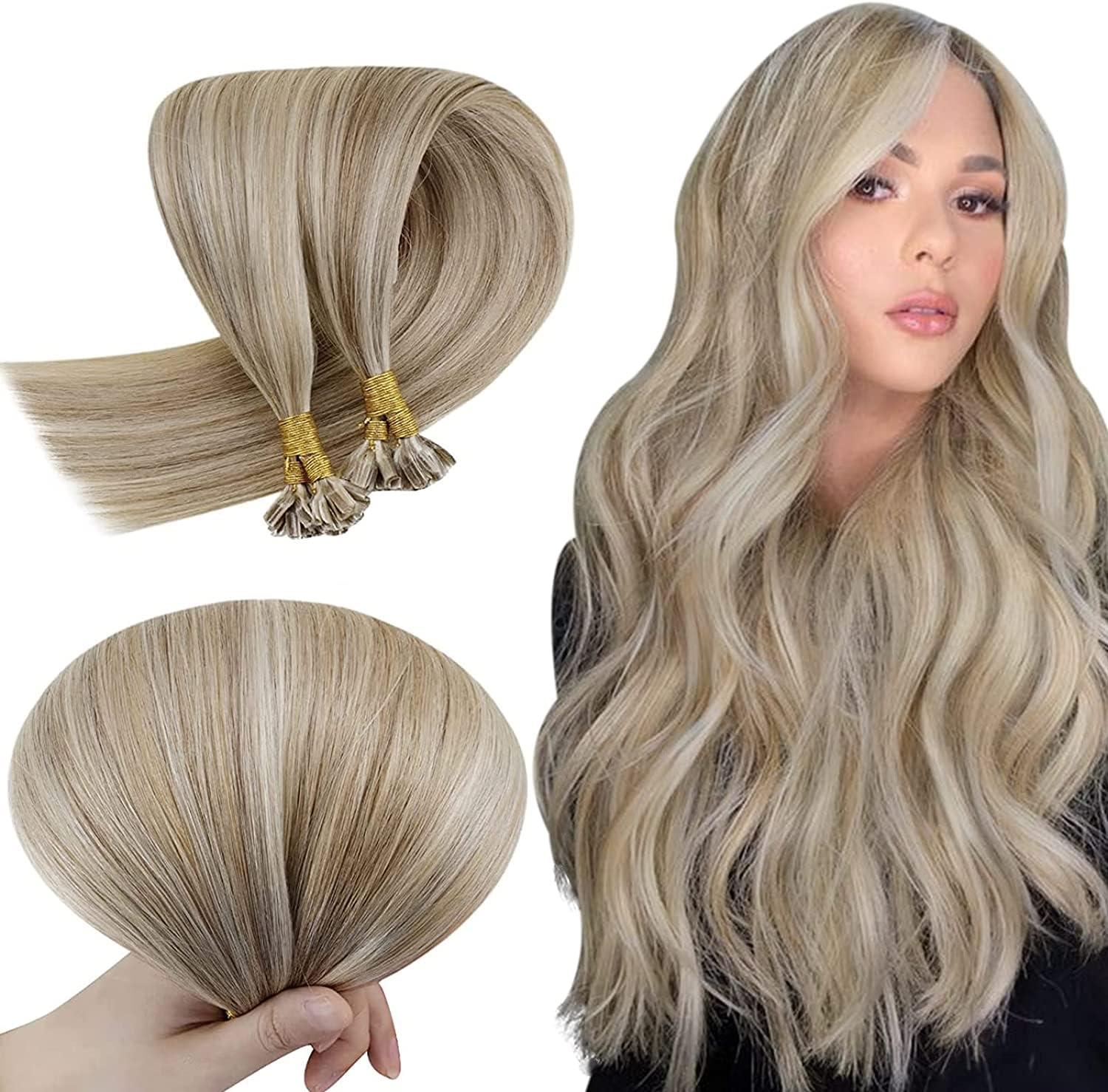 Amazon.com : RUNATURE K Tip Hair Extensions Real Human Hair Ash Brown ...