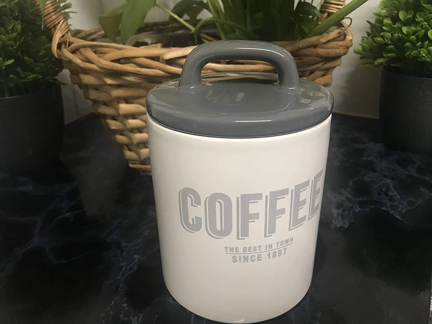 Grey Ceramic Canisters Set Of 3 Retro Canisters White And Grey